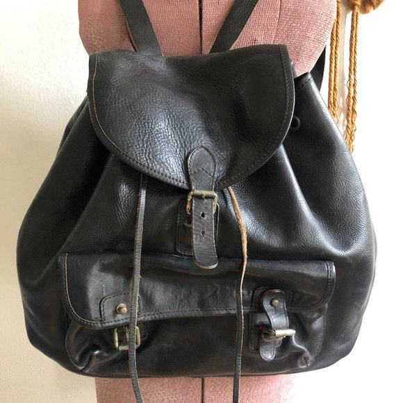 Source Unknown | Bags | Vintage Black Leather Oversized Backpack Bag ...